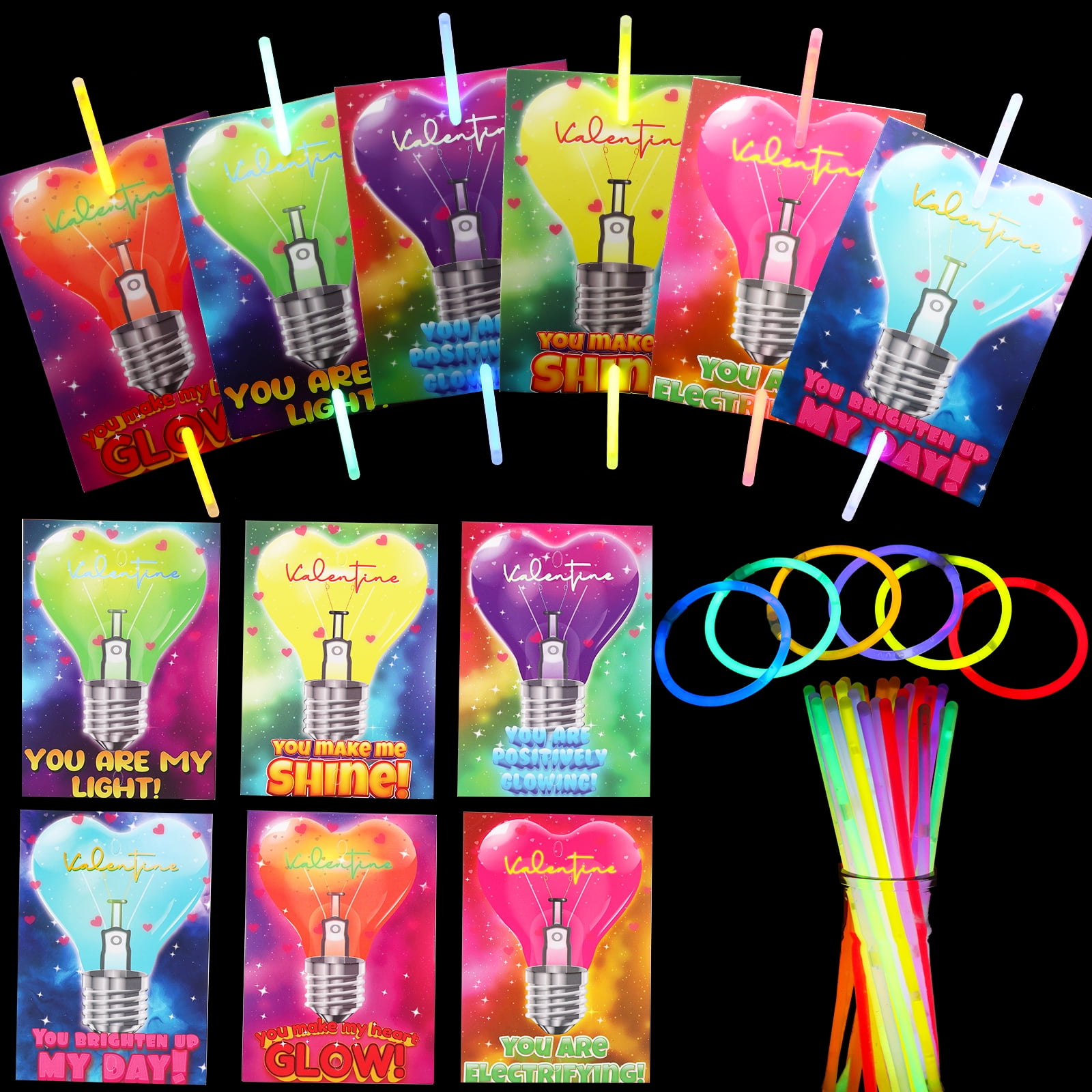 Simzone 36 Pack Valentines Day Gift Cards with Glow Sticks for ...