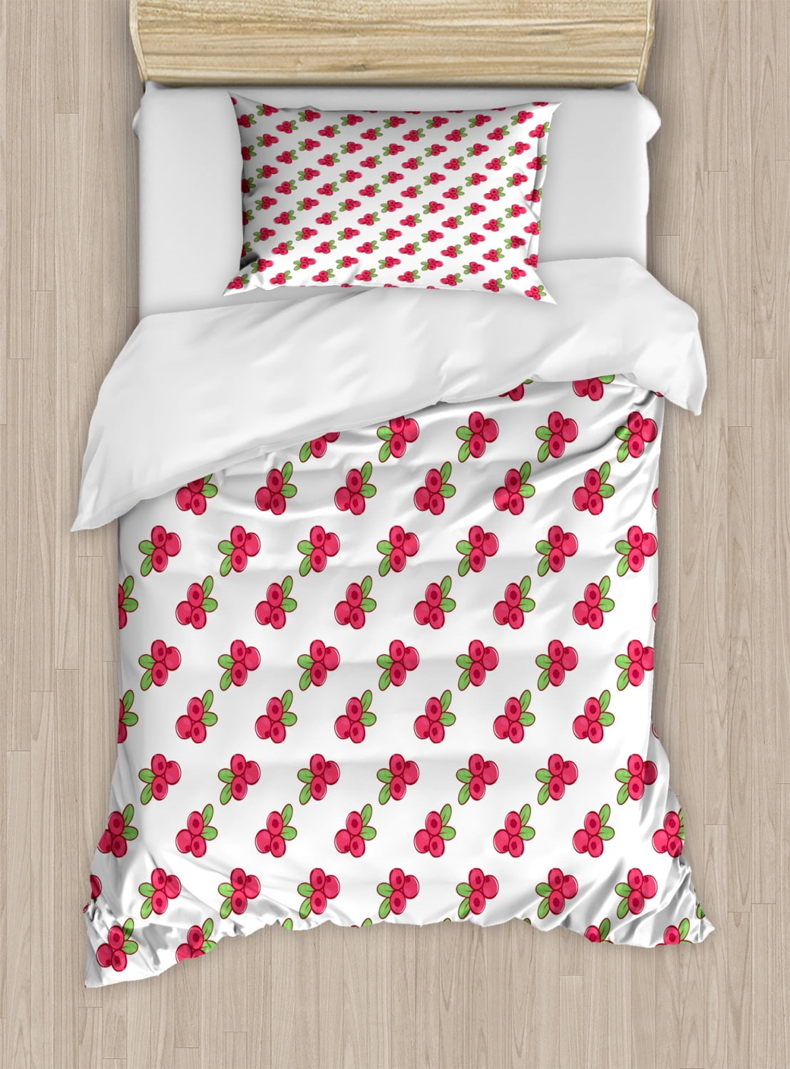 Cranberry Duvet Cover Set Twin Size, Harvest Berry Vibrant Cowberries ...