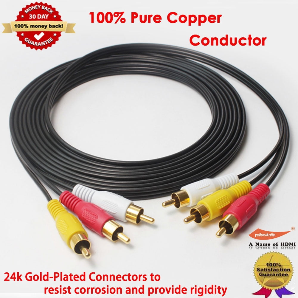 LIVEDITOR Premium 6FT Gold Plated 3 RCA Plug to 3RCA Cable A/V ...