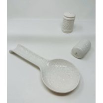 Drew DeRose Designs white floral spoon rest and salt/pepper set ...