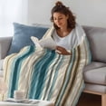 Bohemian Vertical Stripe Throw Blanket for Couch Green Beige Simple ...