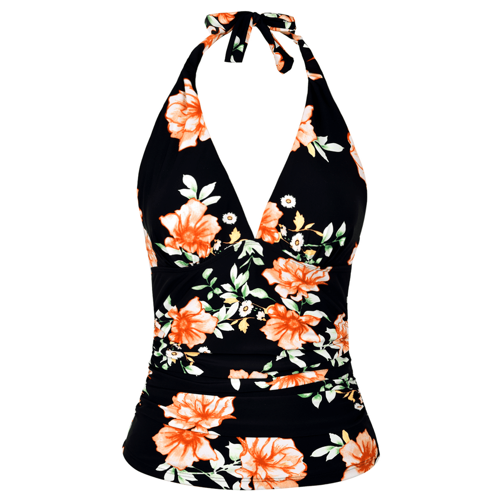 Hilor Hilor Womens Plunging V Neck Halter Swim Tops Shirred Tankini