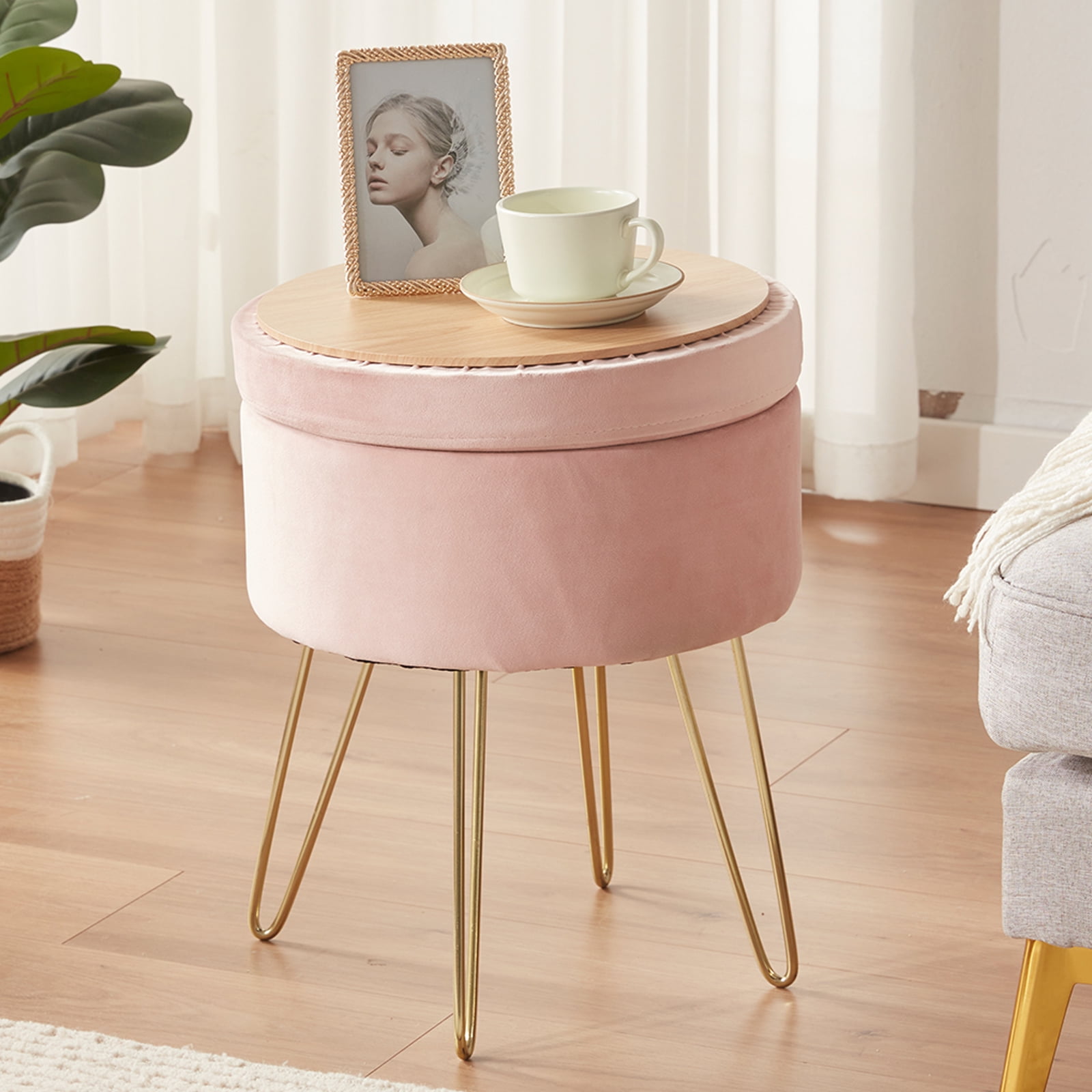 Duhome Elegant Lifestyle Velvet Round Storage Ottoman With Removable