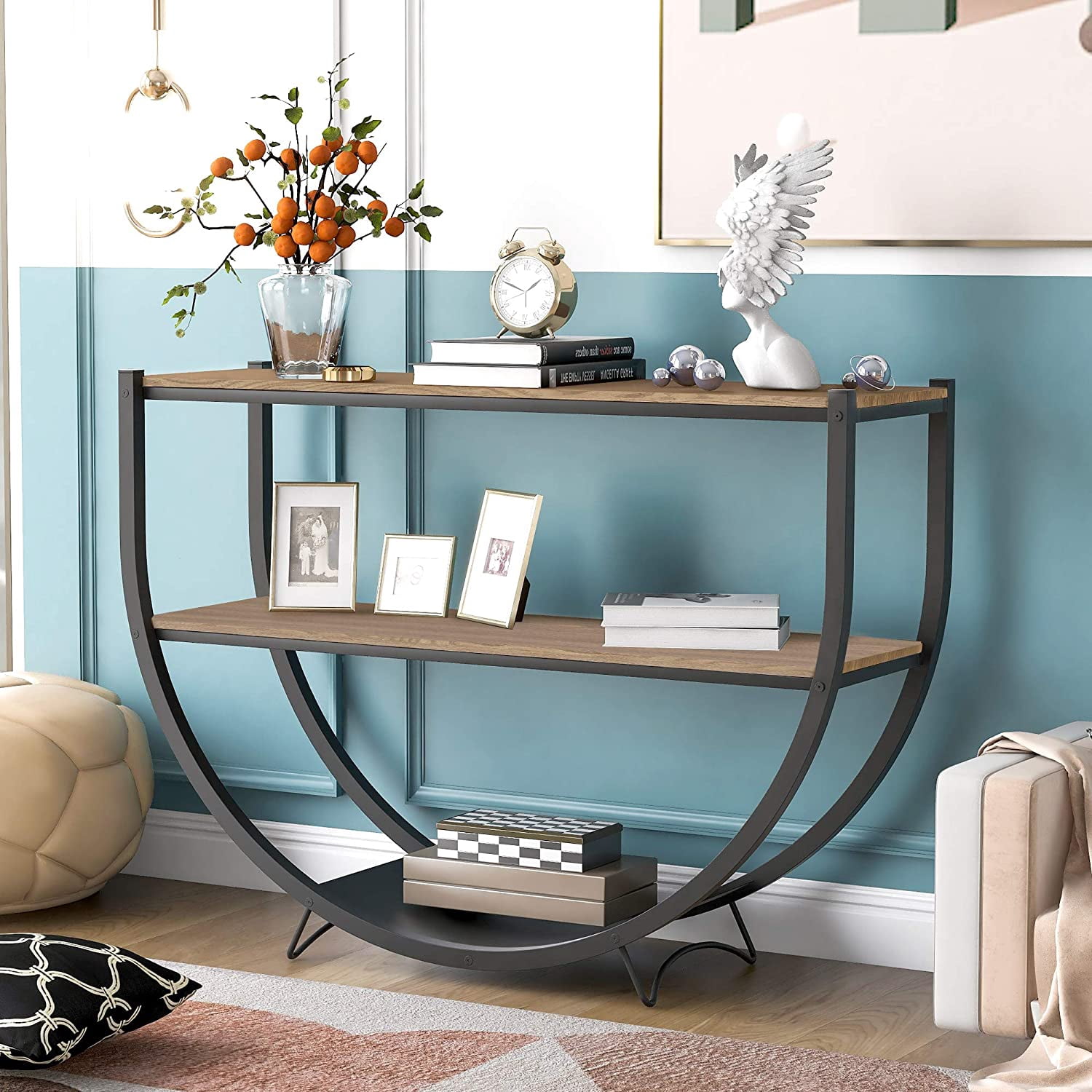 AngLink Demilune Rustic Industrial Textured Metal Distressed Wood ...