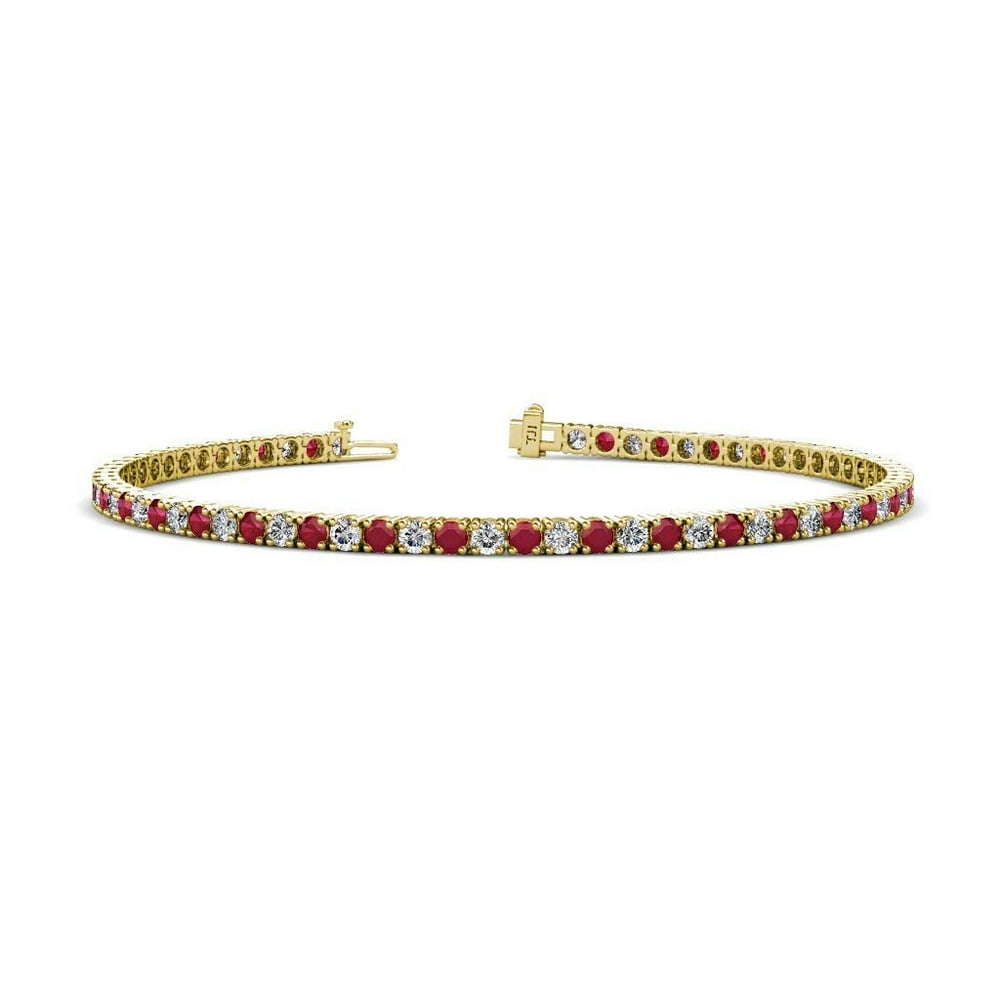 Trijewels Ruby And Diamond Womens Eternity Tennis Bracelet 14k Yellow