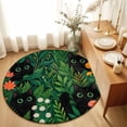 Black Cat Washable Round Area Rug 3.3 ft, Pink Orange Flower Green ...