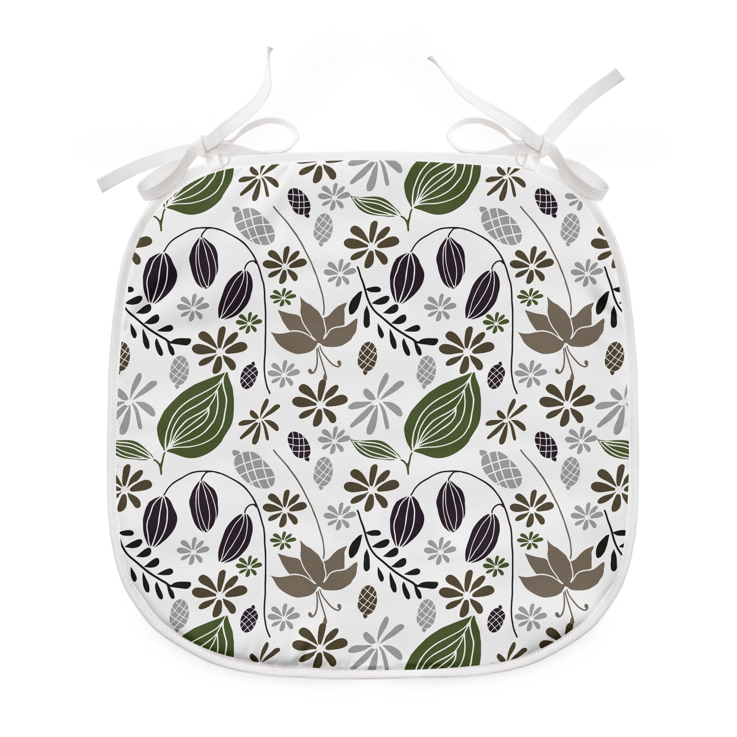 Floral Dining Chair Pad, Botanical Petals Field Foliage Branches ...