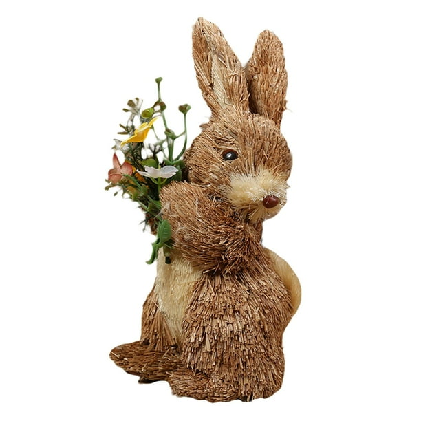 Cute Straw Easter Bunny Decoration Easter Figurine Artificial Rabbit ...