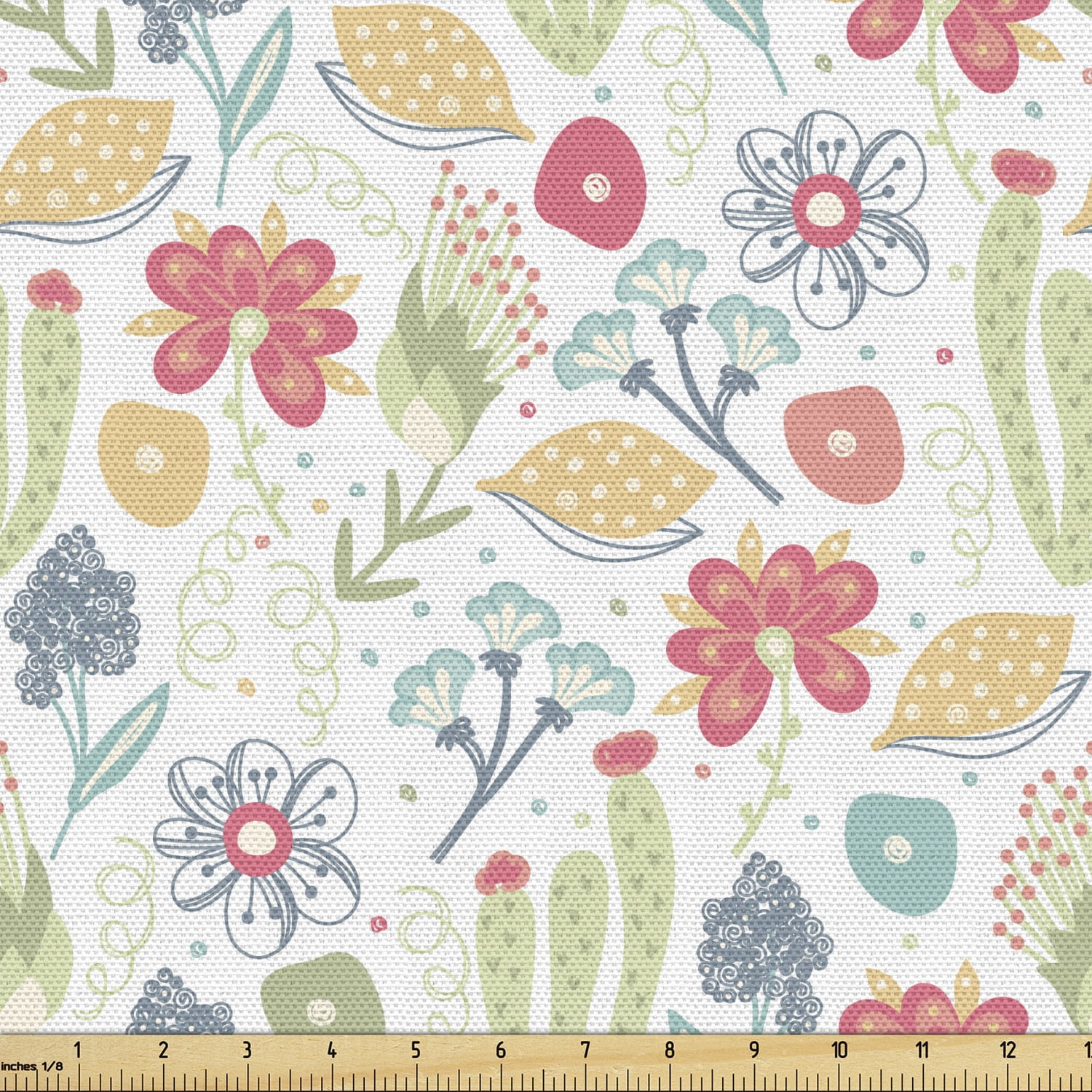 Spring Sofa Upholstery Fabric by the Yard, Pastel Toned Doodle with ...