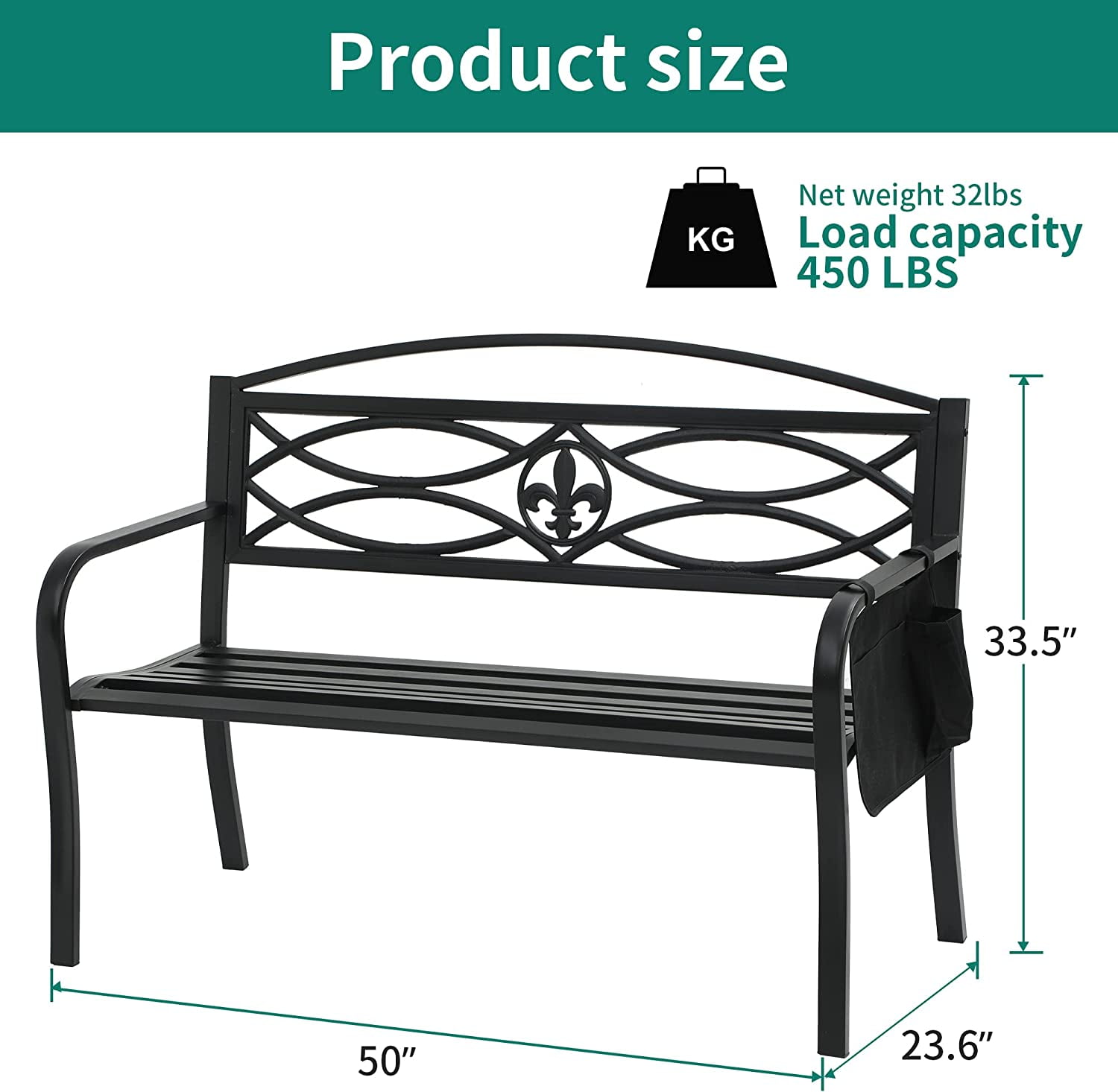 Dextrus 50 Steel Outdoor Bench with Storage Bag for Yard Patio Porch Balcony and Indoor Use Black Walmart