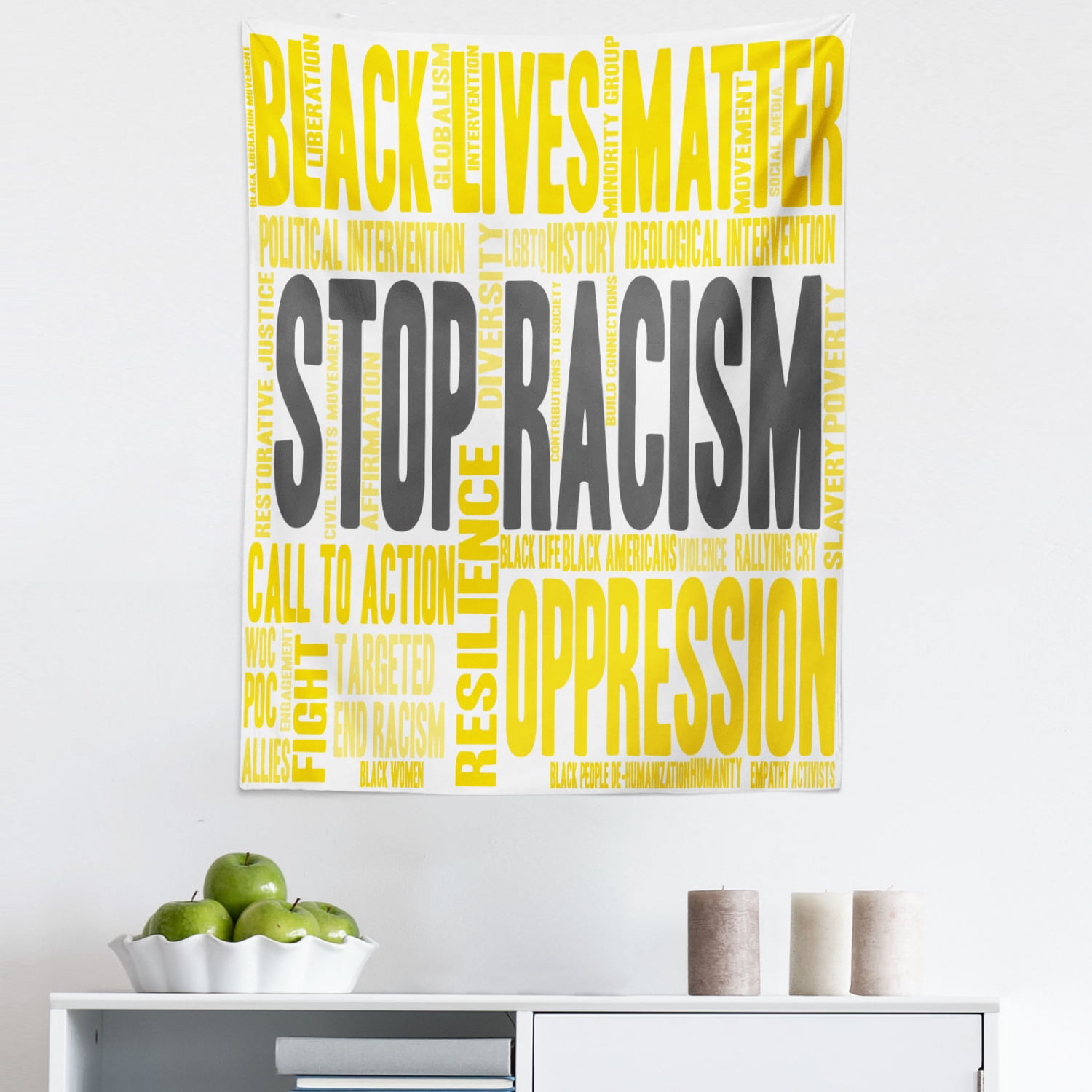 Black Lives Matter Tapestry, Stop Racism Concept Modern Typographic Art ...