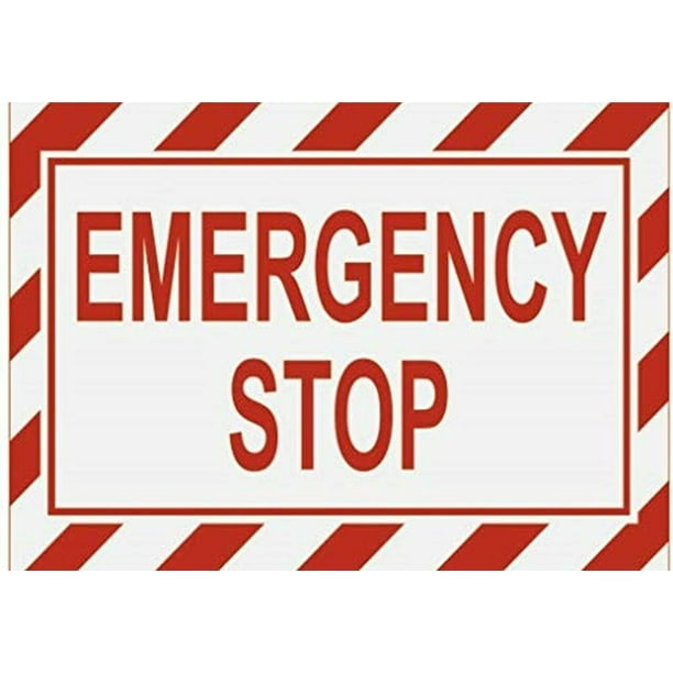 Two (2) Pcs- Emergency Stop Label Decal Sticker Sign (5X7 INCH, White ...
