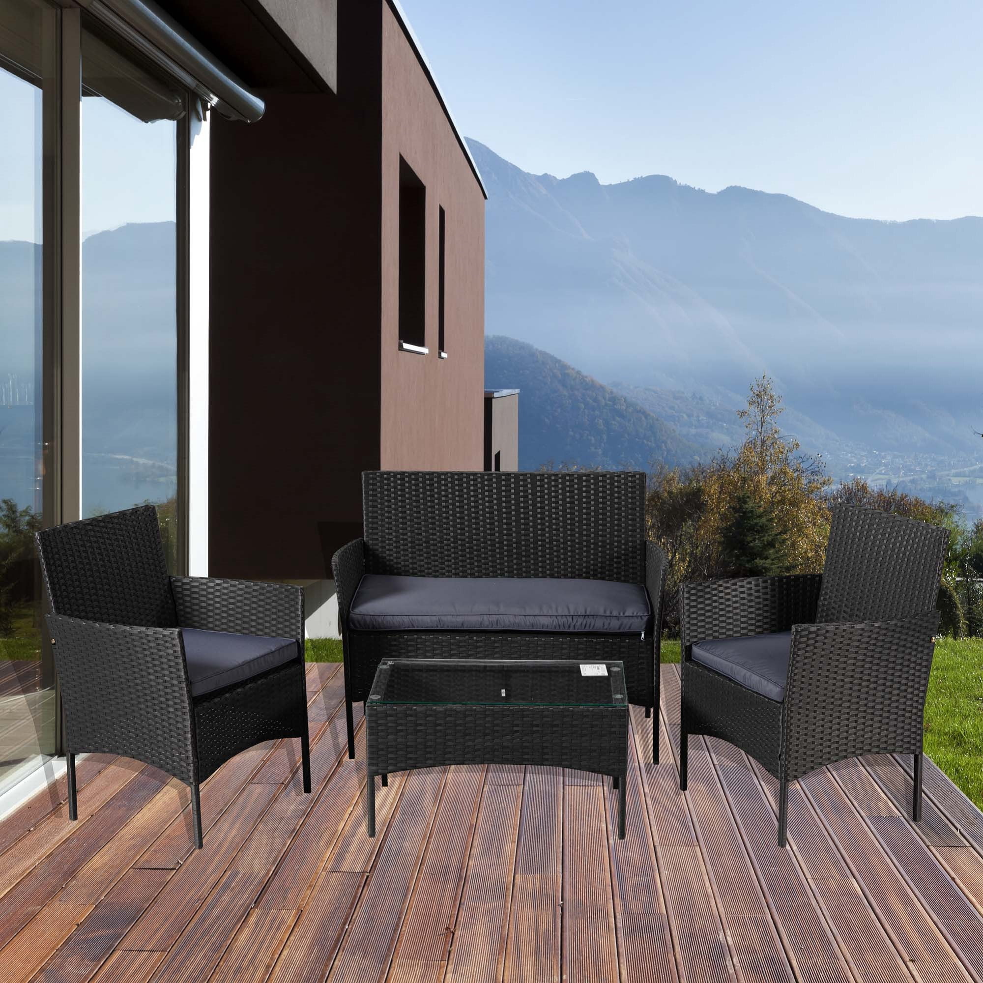 4 Piece Patio Conversation Set, Outdoor Rattan Sofa W/ Table Set, Patio ...