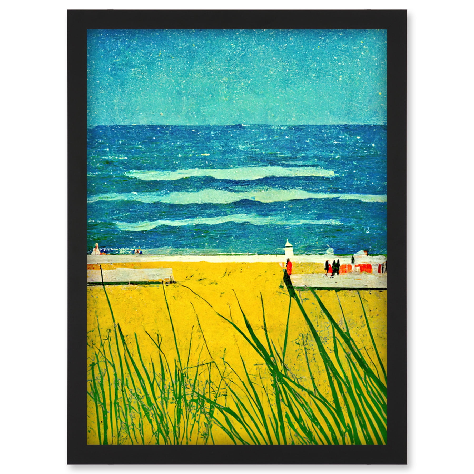 Blue Sky Seaside Summer Scene Sandy Beach Artwork Framed Wall Art Print ...