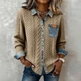 AHTJRT Women's Denim Knit Sweaters Long Sleeve Button Down Lapel V Neck ...