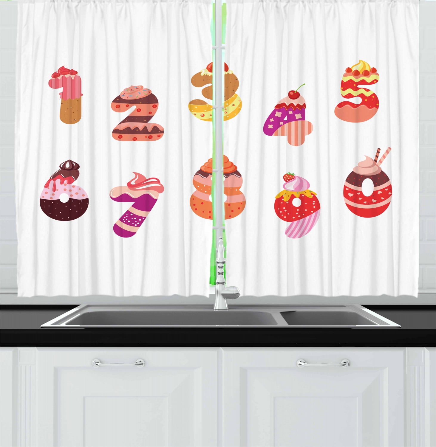 Number Curtains 2 Panels Set, Cupcake Cookies Candies Shaped Numbers ...