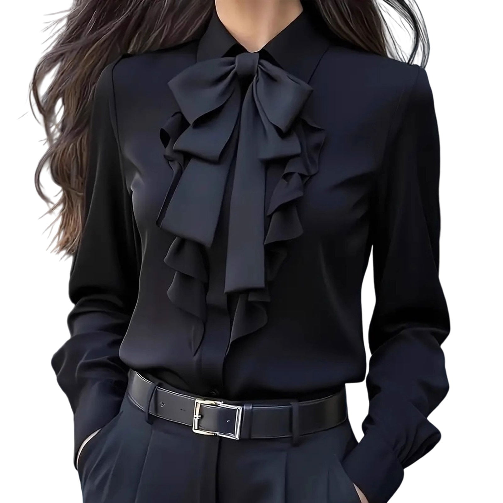 Click here for Plebaso Womens Button Down Shirts Bow Tie Neck Lon... prices