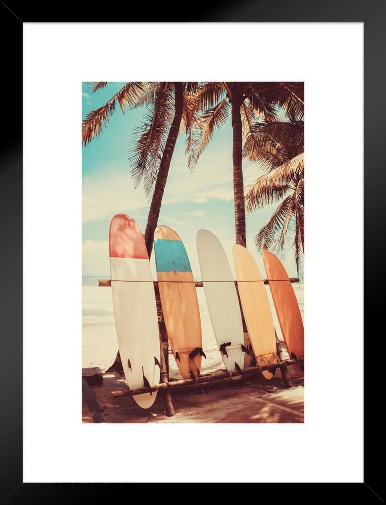 Surfboard Palm Tree Beach Surfer Surfing Photo Photograph Summer Matted ...