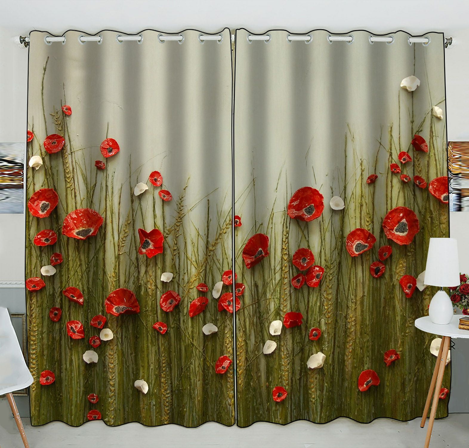 ZKGK Poppy Flowers Window Curtain Drapery/Panels/Treatment For Living ...
