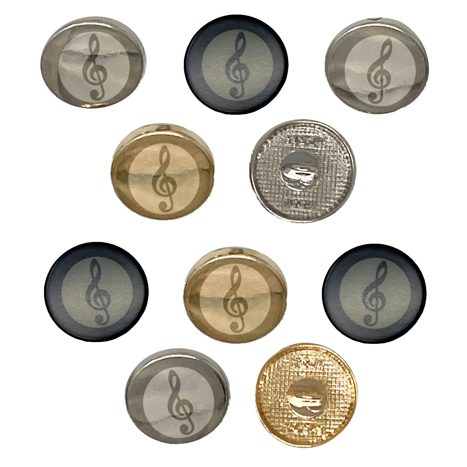 Treble Clef Music in Circle Set of 10 Metal 0.6" (15mm) Sewing Shank ...