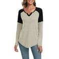 Anyjoin Women's Long Sleeve Tunic Tops V Neck Color Block Tops Loose ...