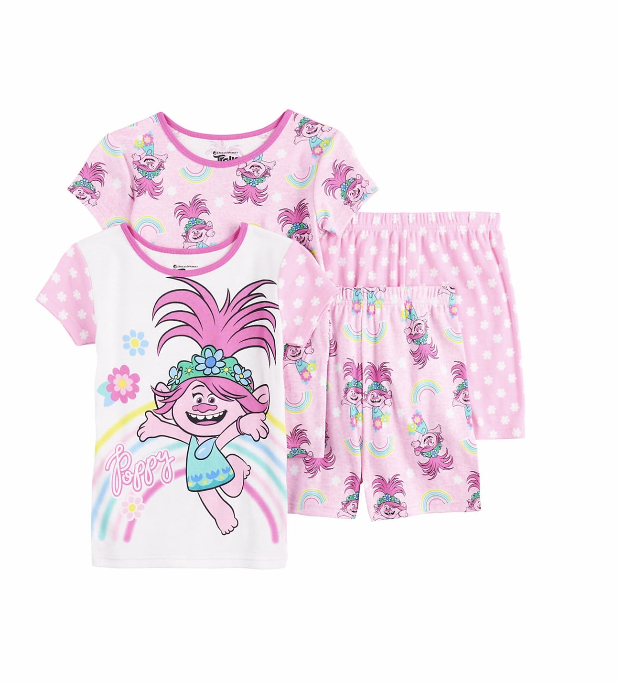 Girls Dreamworks Trolls Poppy Top & Bottoms 4 Piece Pajama Set Size 4 ...