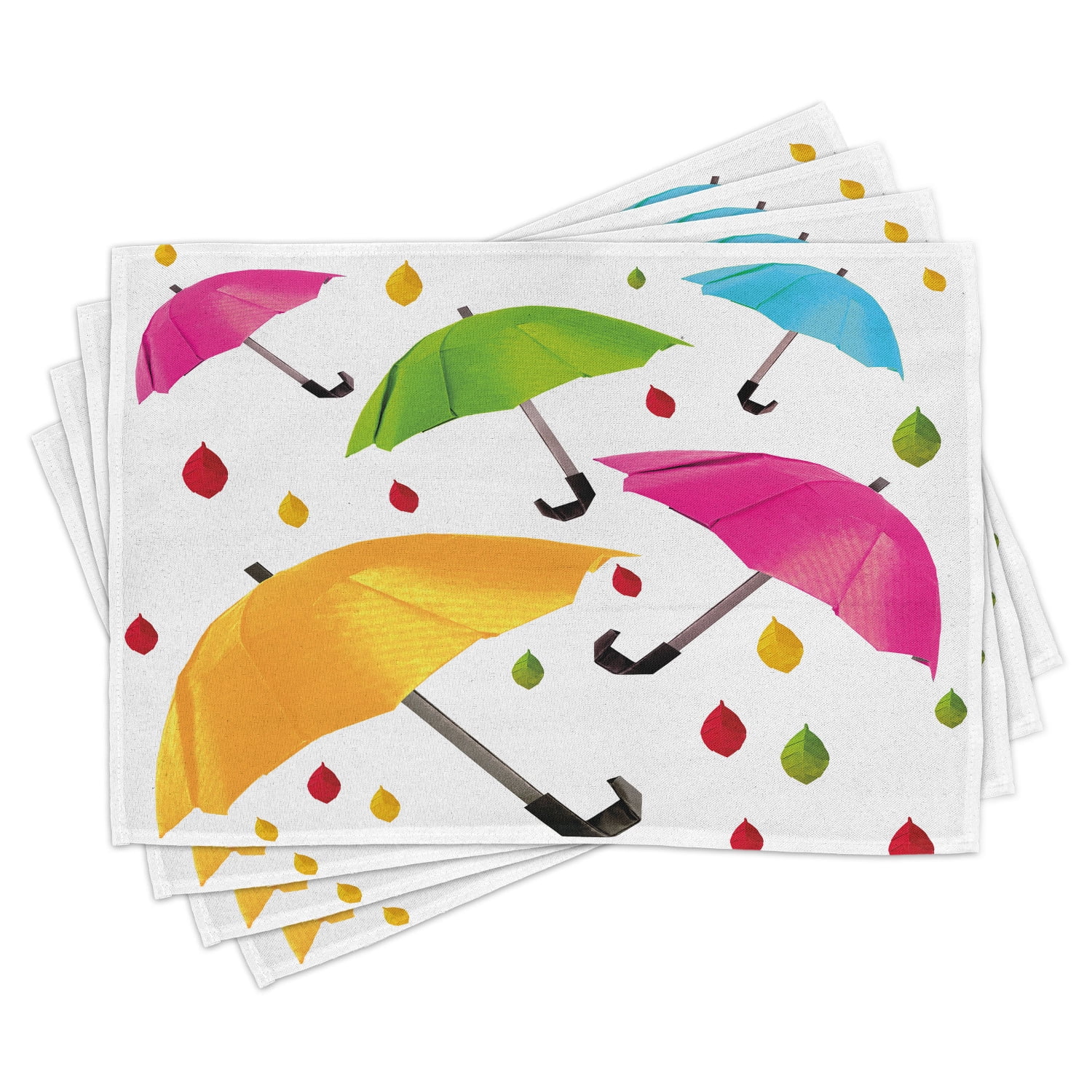 Colorful Placemats Set of 4 Several Sized Umbrella Motif with Leaf ...
