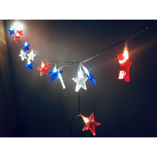 LINLIN 20 LED Stars String Lights with Red White Blue Lights 9.8ft ...