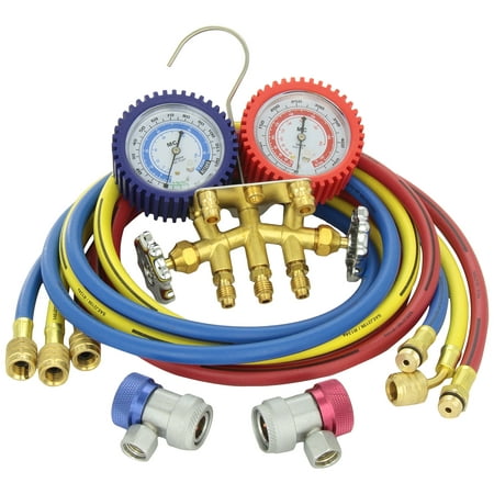 MASTERCOOL 84772G Brass R134A 2 Way Manifold Gauge Set with 72in. Hoses ...