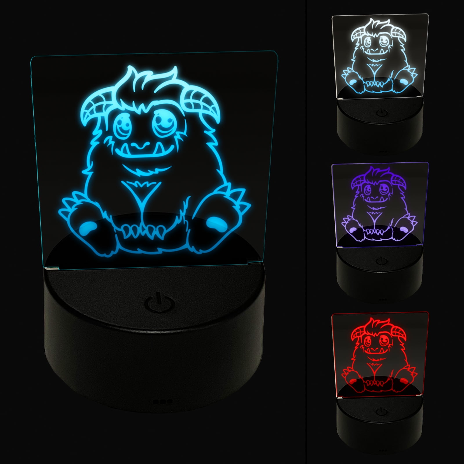 Chibi Sitting Yeti Abominable Snowman LED Night Light Sign 3D Illusion ...