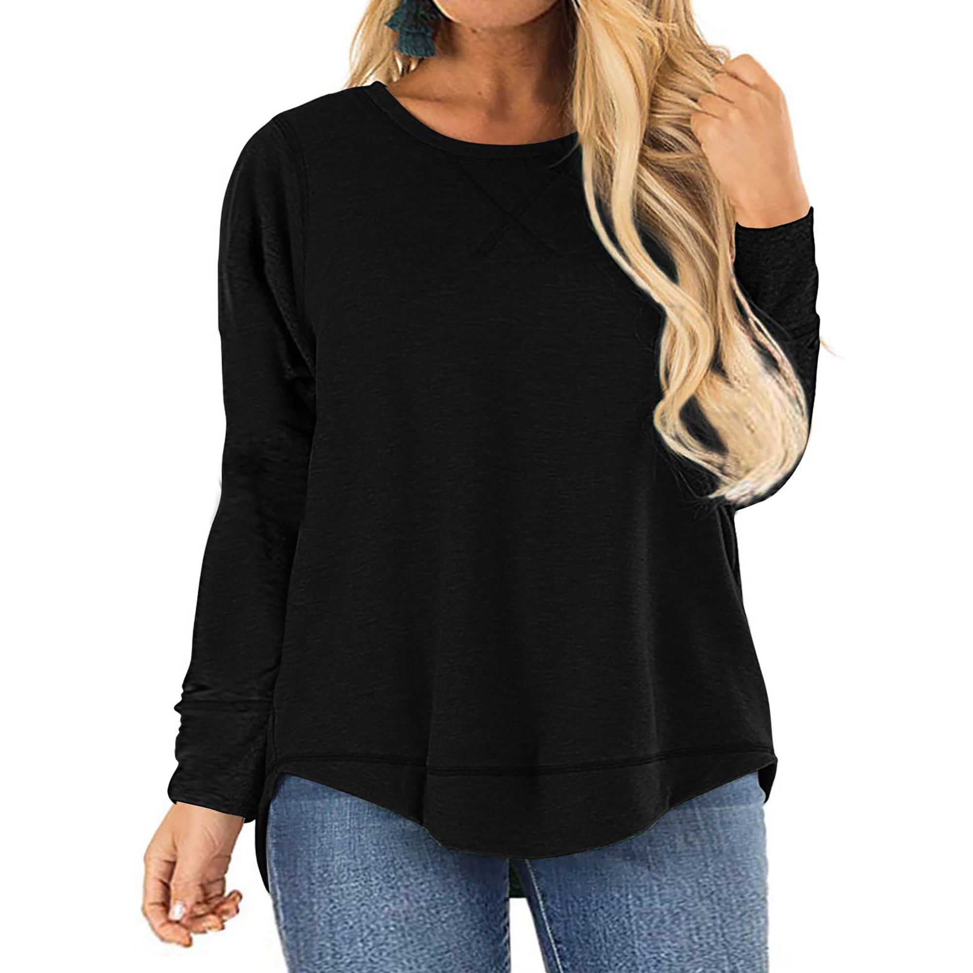 Adibosy Plus Size Tops for Women Long Sleeve Shirts Casual Side Split ...