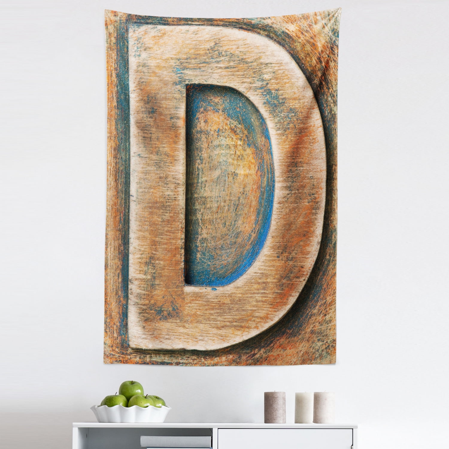 Letter D Tapestry, Scratched Wooden Timber Typography Character Rough ...