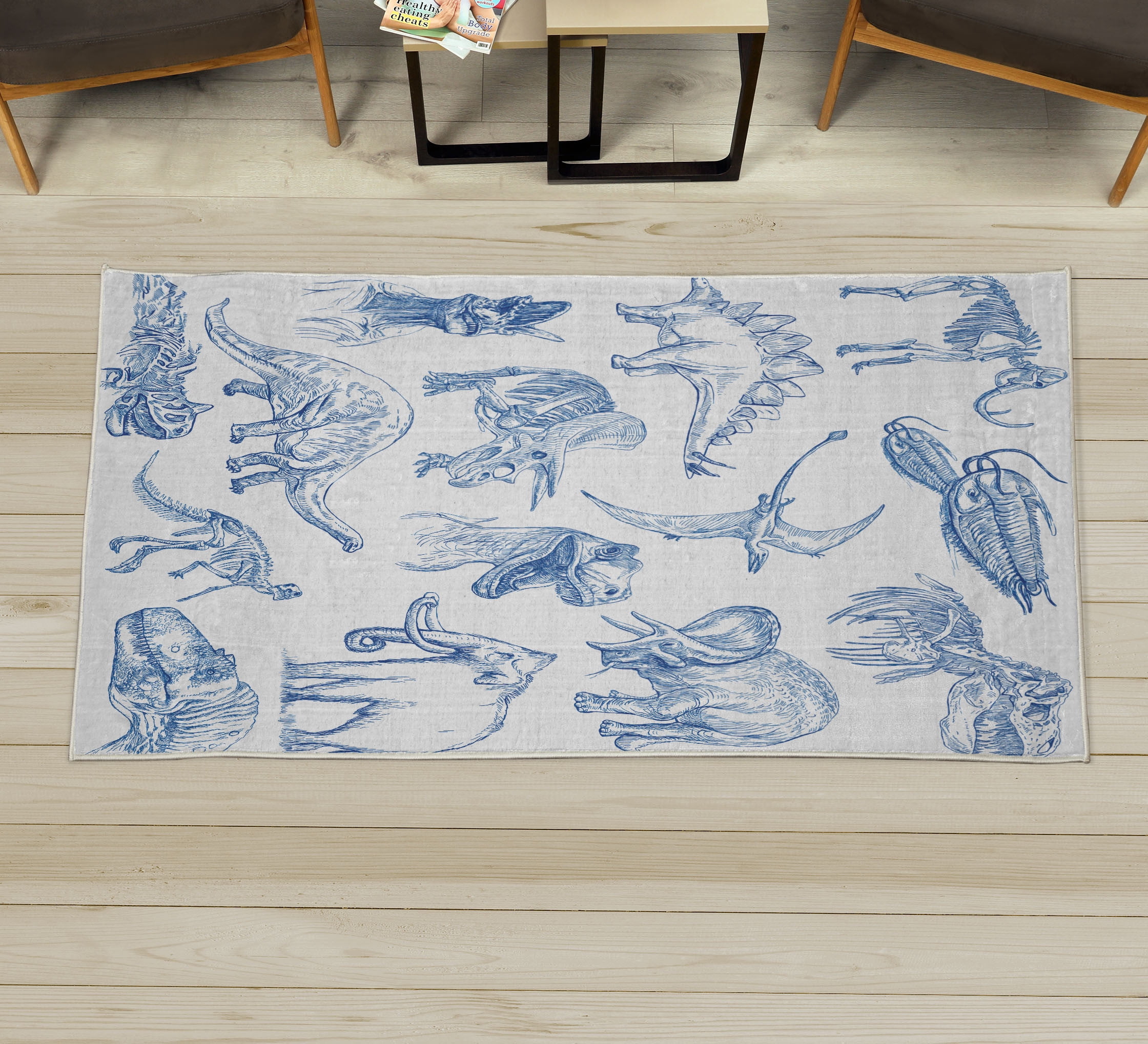 Jurassic Decorative Rug, Arrangement of Various Dinosaurs Illustrations ...