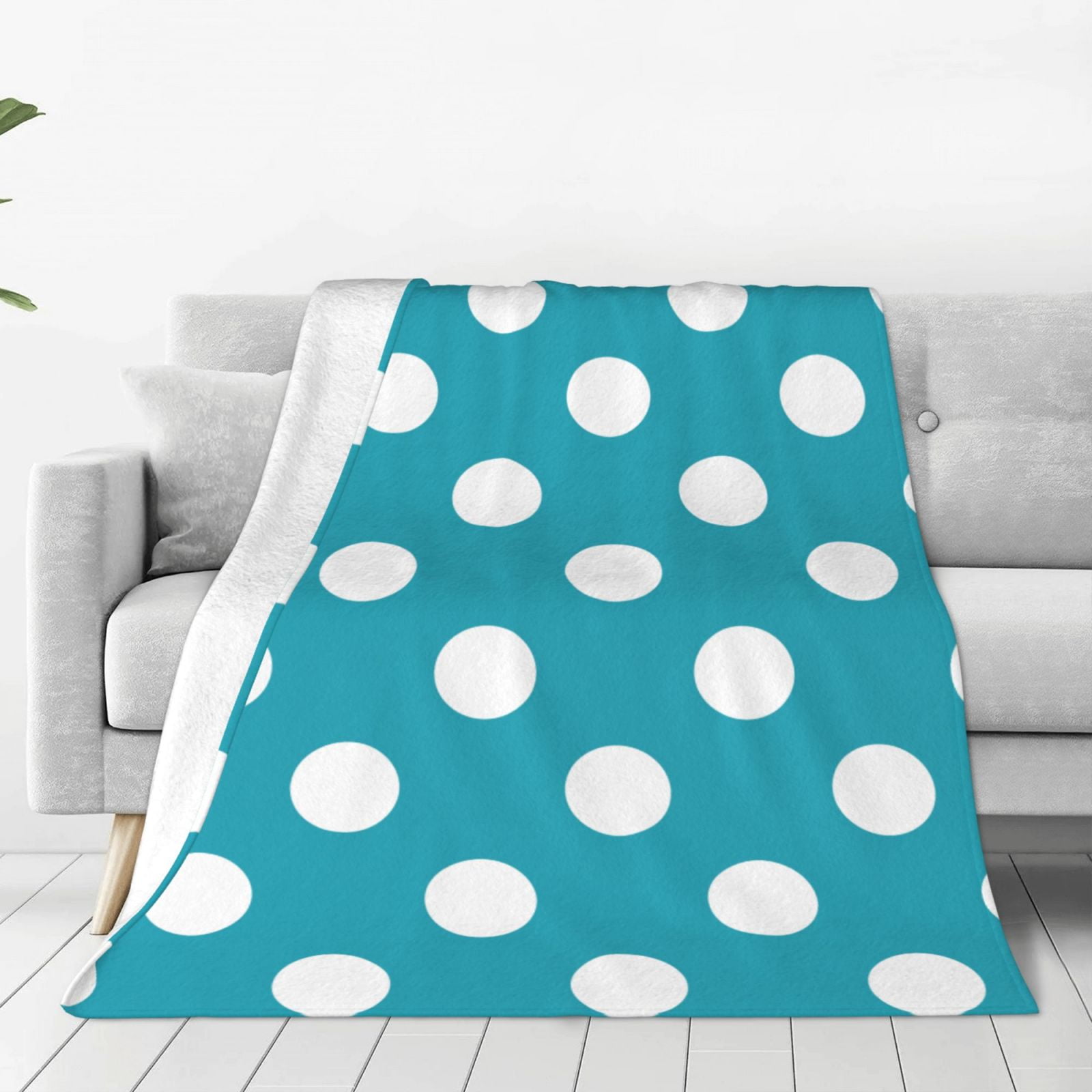 Bingfone Sky Blue And White Polka Dot Print Flannel Fleece Blanket ...