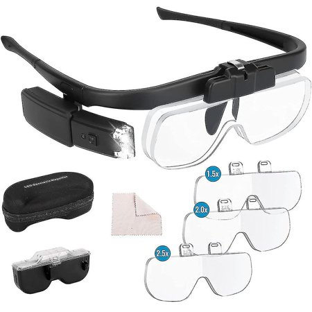 NETSENG Led Rechargeable Headband Magnifier Glasses With 3 Detachable ...