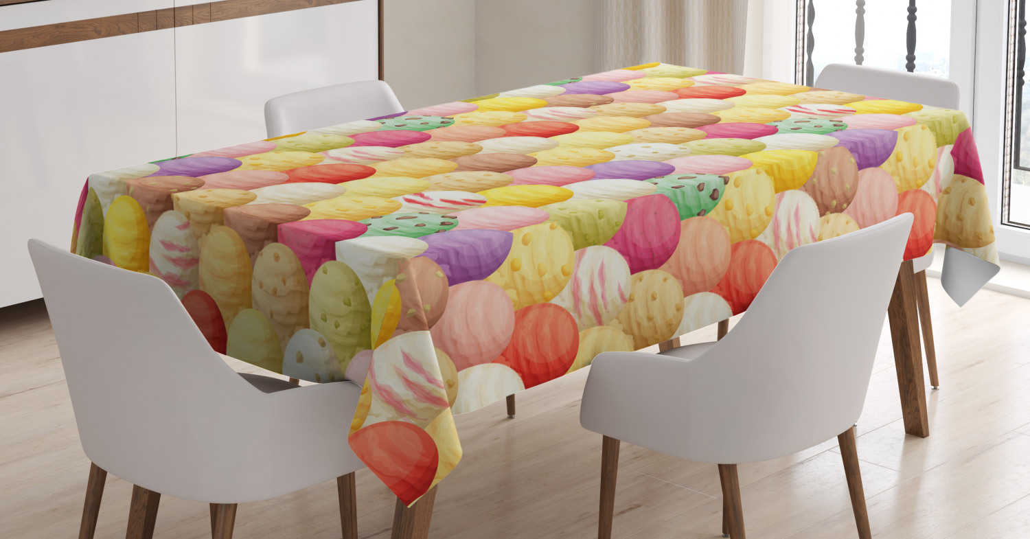 Ice Cream Decor Tablecloth, Circular Shapes Several Ice Cream Flavors ...