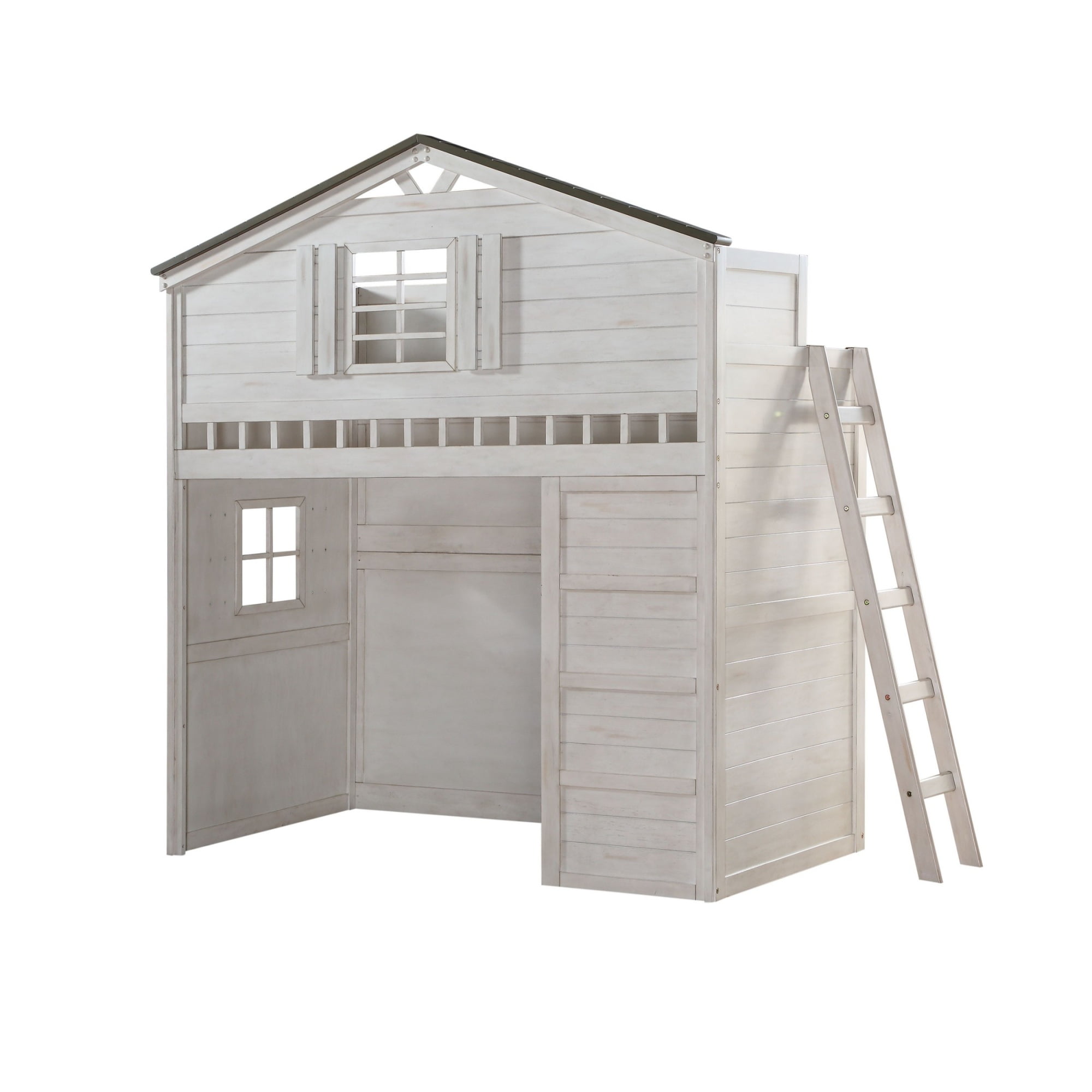 Wooden Tree House Design Twin Size Loft Bed with Desk, White and Gray ...