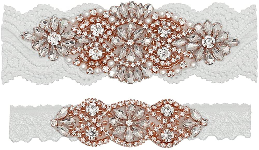 Wedding Bridal Garter Stretch Lace Bridal Garter Sets with Rhinestones ...