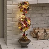 Lighted Spring Ball Floral Topiary with Faux Floral Leaves and Vase Pot ...