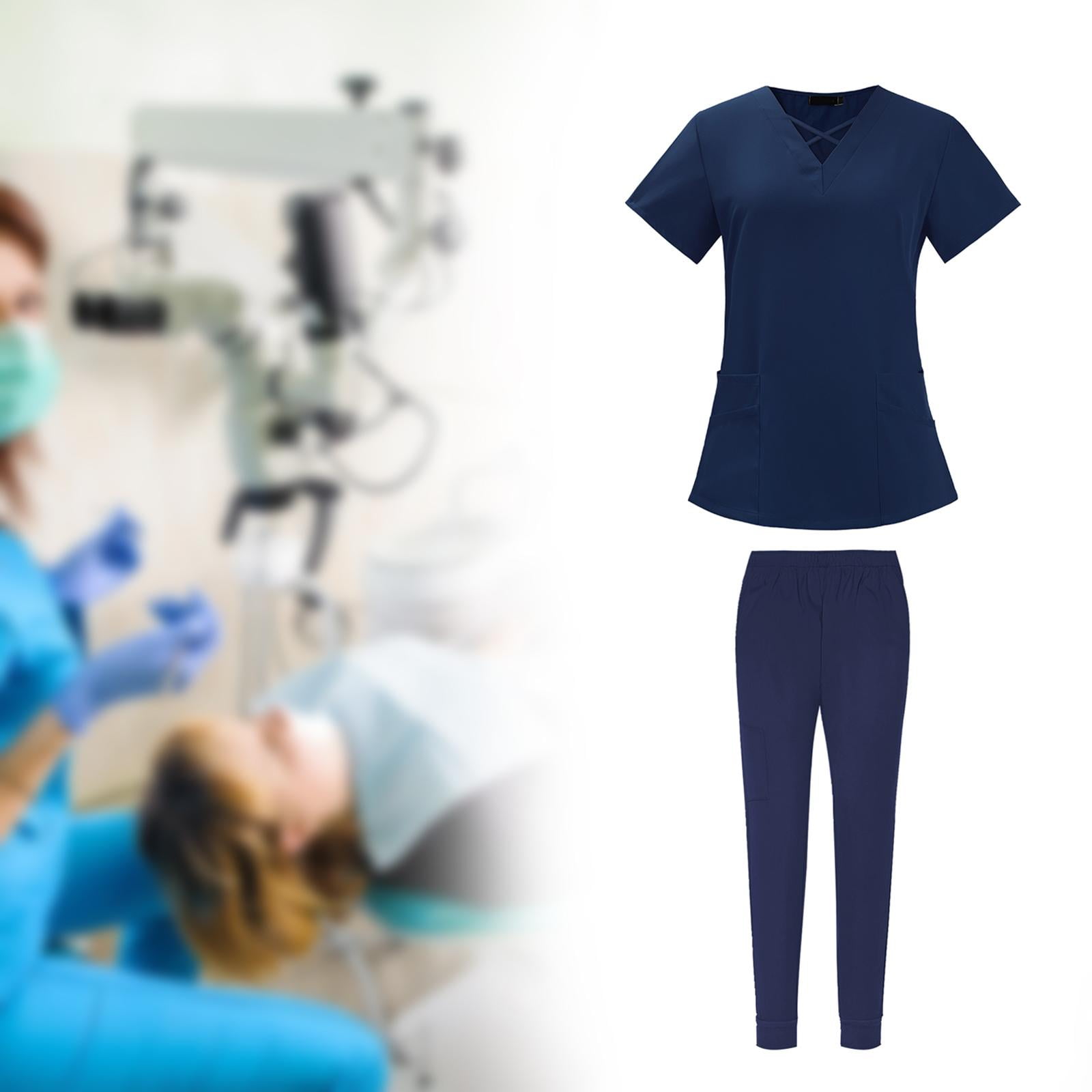 Scrub Set SPA Scrubs Uniform Tops Pants V Neck Durable Soft Elastic ...