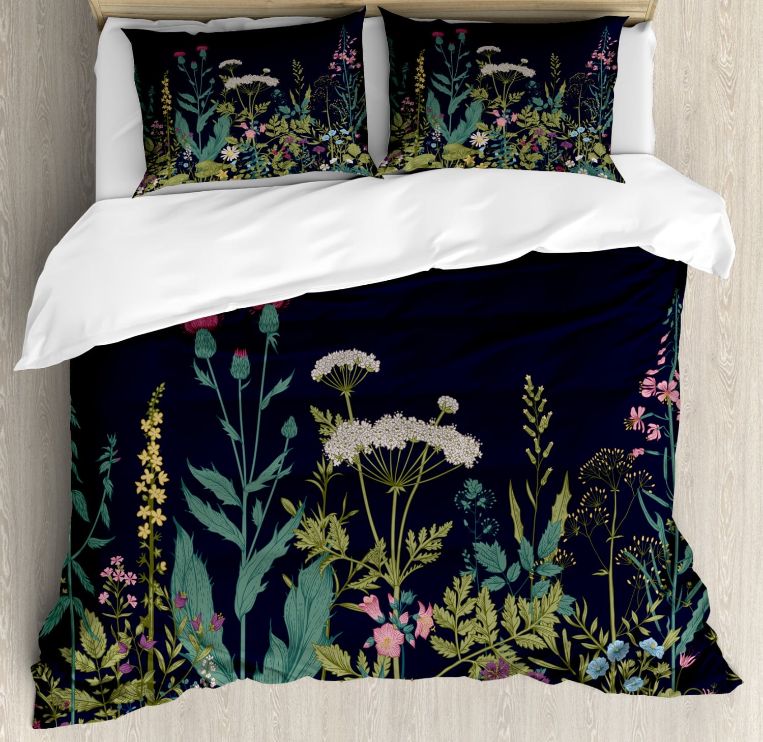 Botanical King Size Duvet Cover Set, Blossoming Meadow Artwork with ...