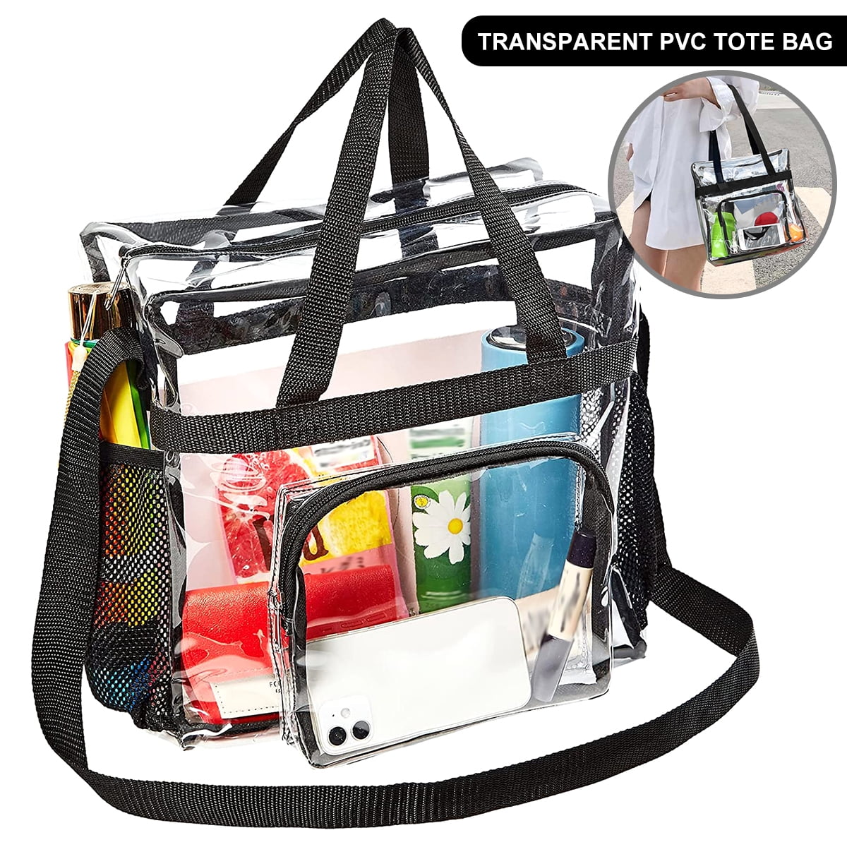 Duety Large Capacity Clear Tote Bag with Handle and Adjustable Strap ...