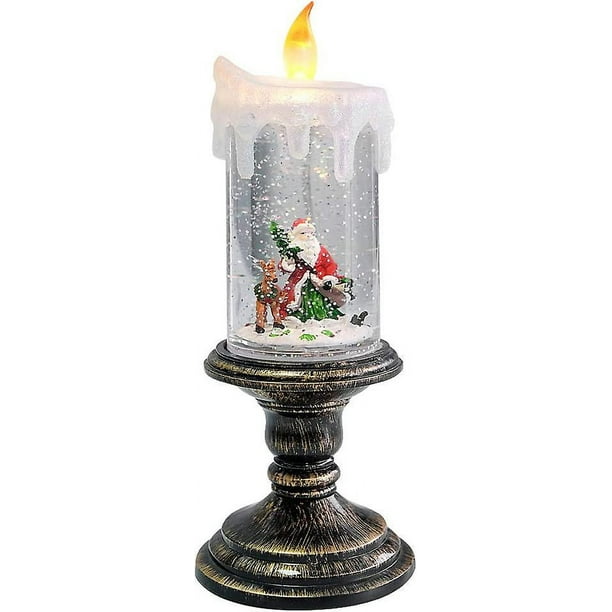Battery-powered Lit Flameless Candle Christmas Snowball Candle Light$ Santa Rotating Water ...