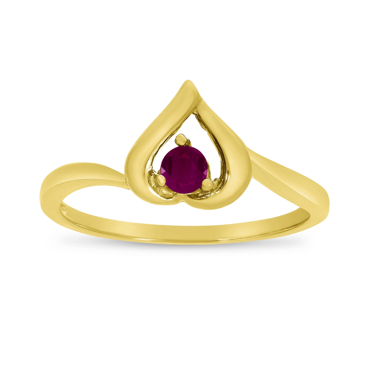 10k Yellow Gold Round Ruby Heart Ring - Walmart.com