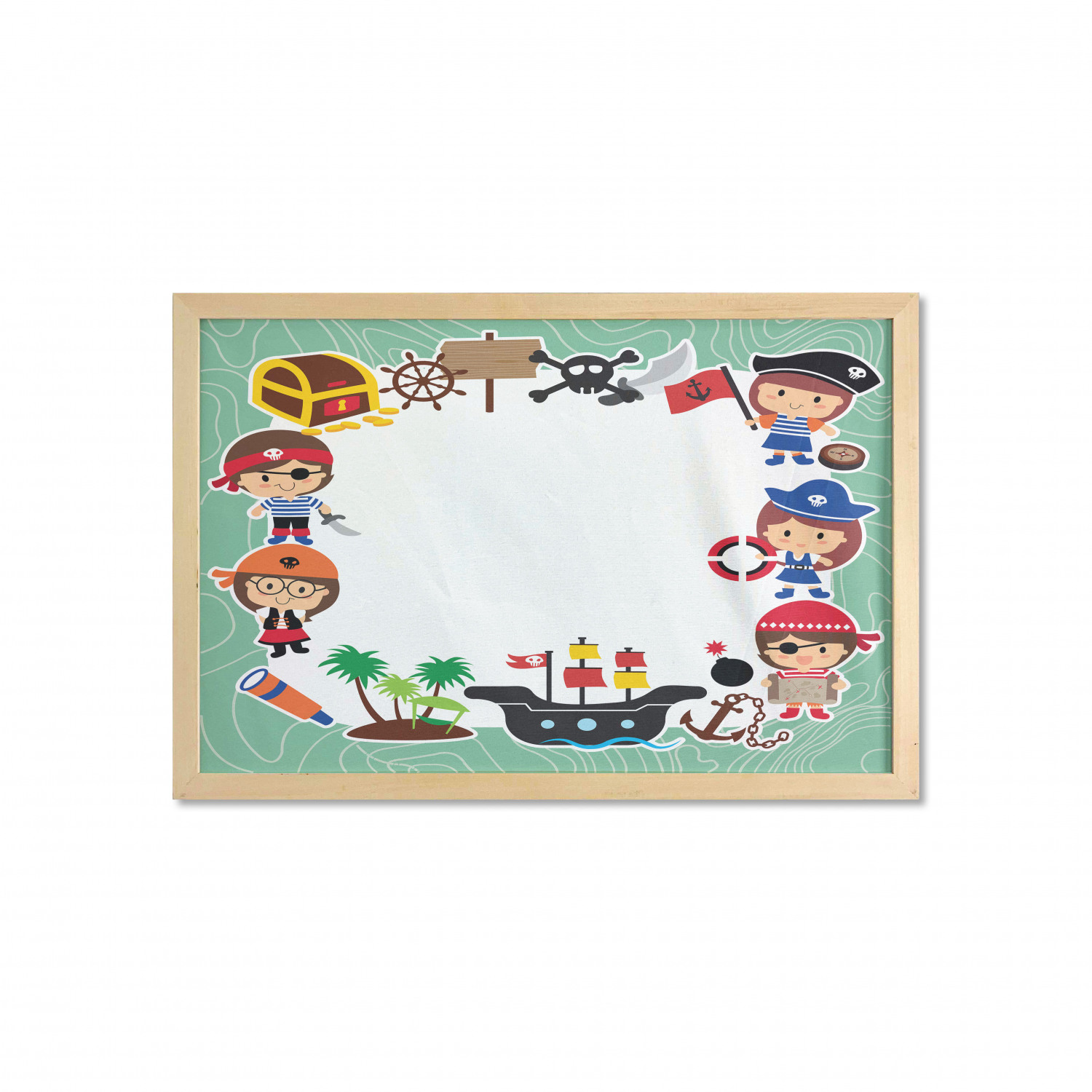 Party Wall Art with Frame, Pirate Explorer in Cartoon Style Treasure ...