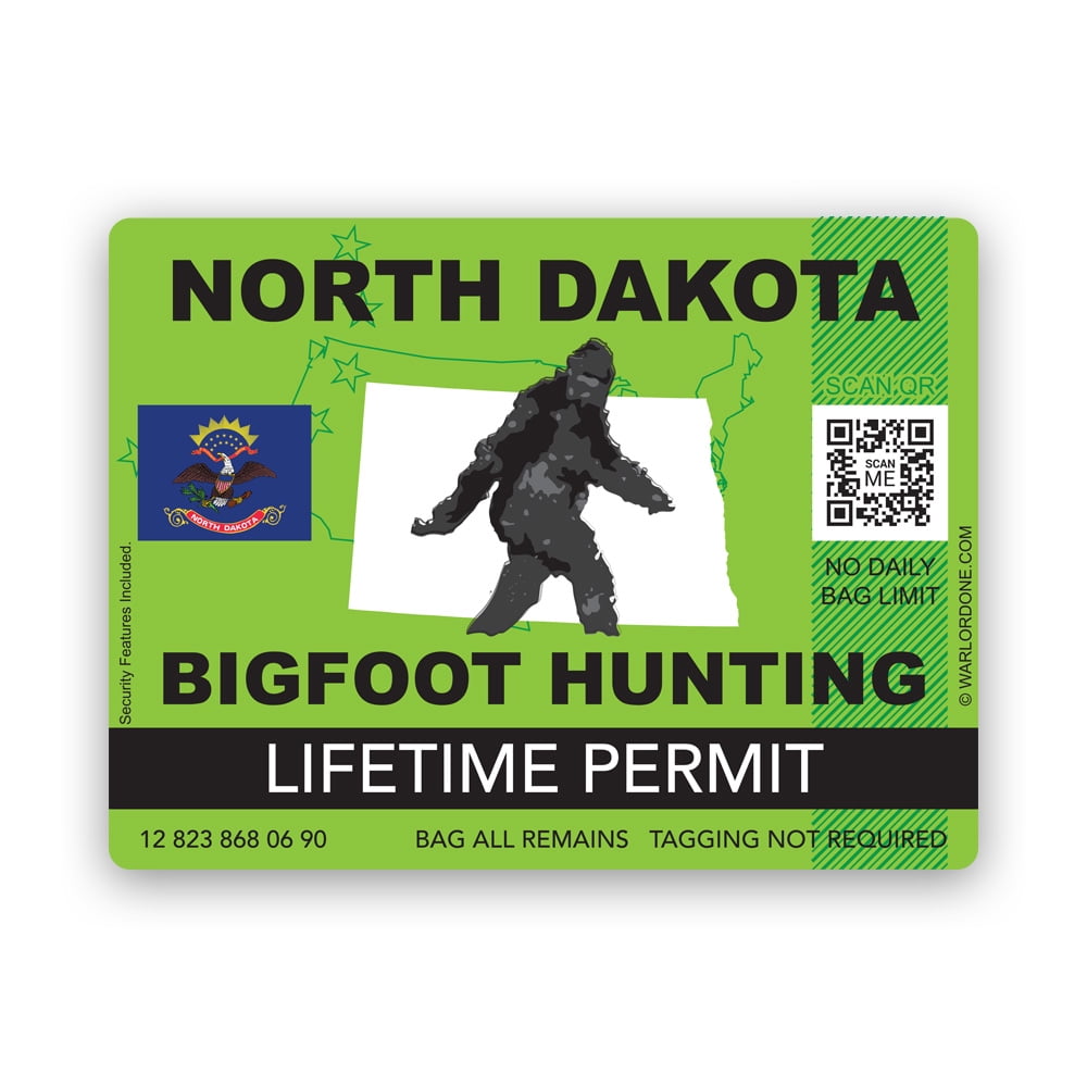 North Dakota Bigfoot Hunting Permit Sticker Decal - Self Adhesive Vinyl ...