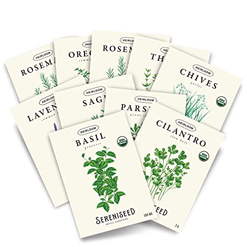 Sereniseed Certified Organic Herb Seed Collection (10-Pack) - 100% Non ...