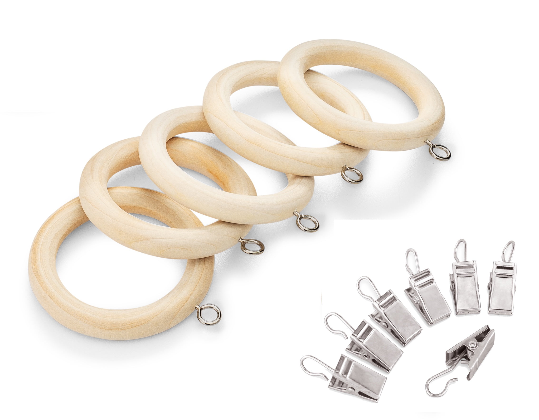 2 Inch Wood Curtain Rings with Clips in Unfinished, Set of 12 - Walmart.com