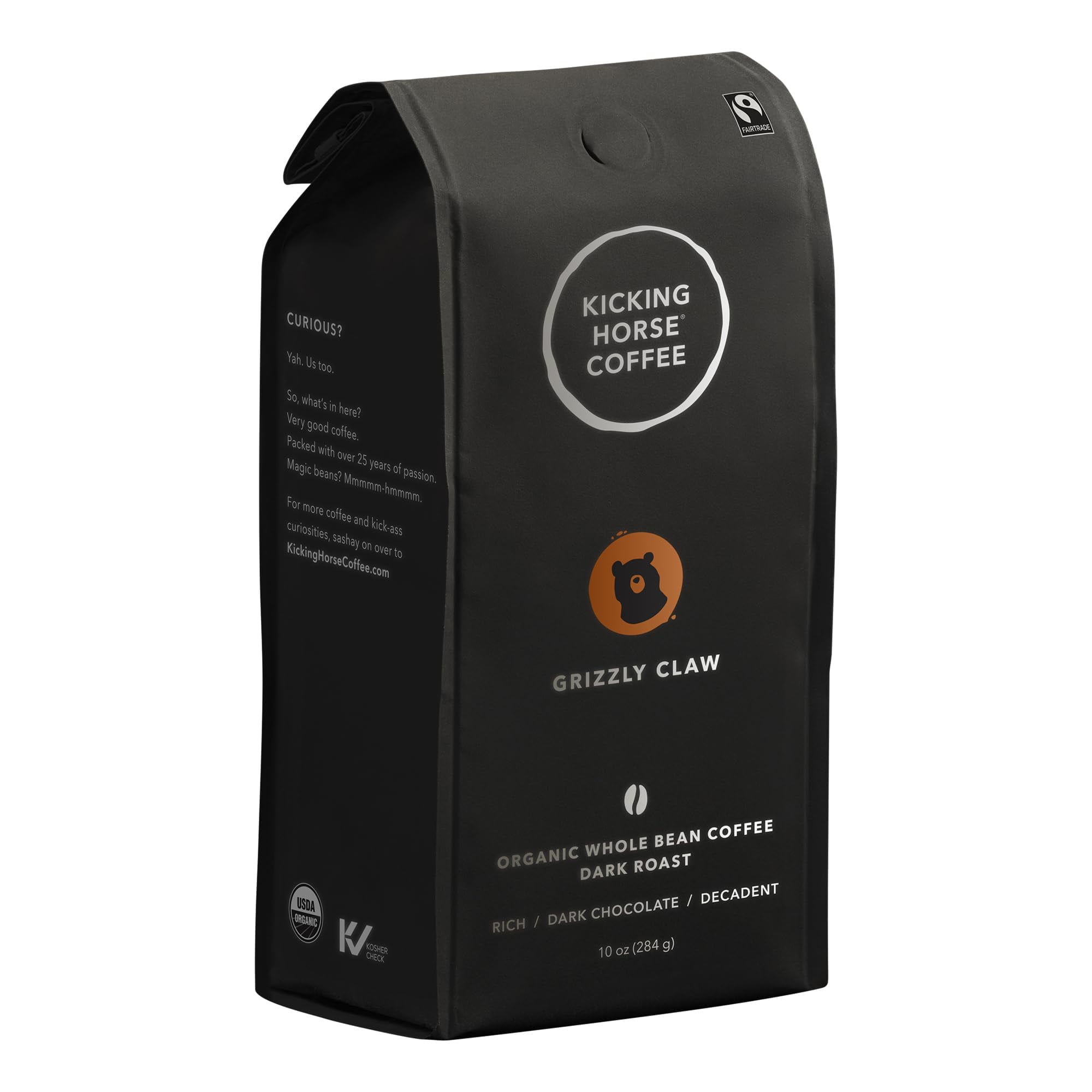 Kicking Horse Coffee, Grizzly Claw, Dark Roast, Whole Bean, 10 Oz - Certified Organic, Fairtrade ...