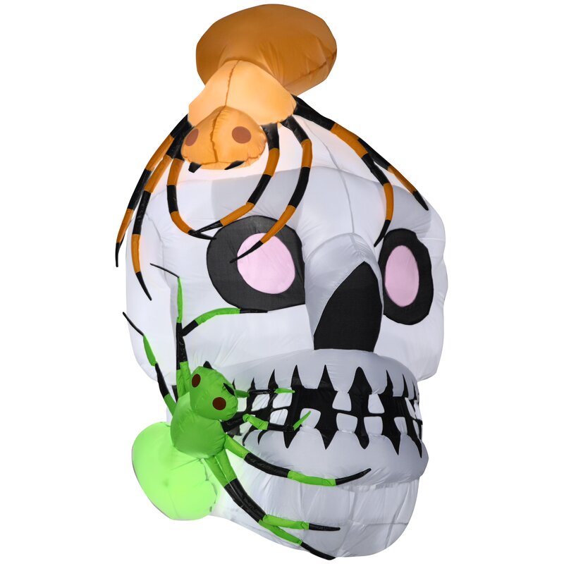 5 1/2' Gemmy Airblown Inflatable Skull With Spiders Scene Halloween ...